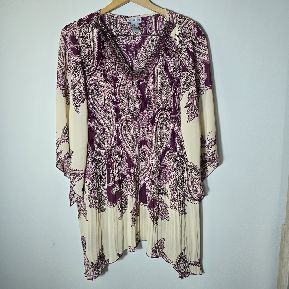 Catherines Tunic 2x Boho Purple Paisley Embellished T… - Gem